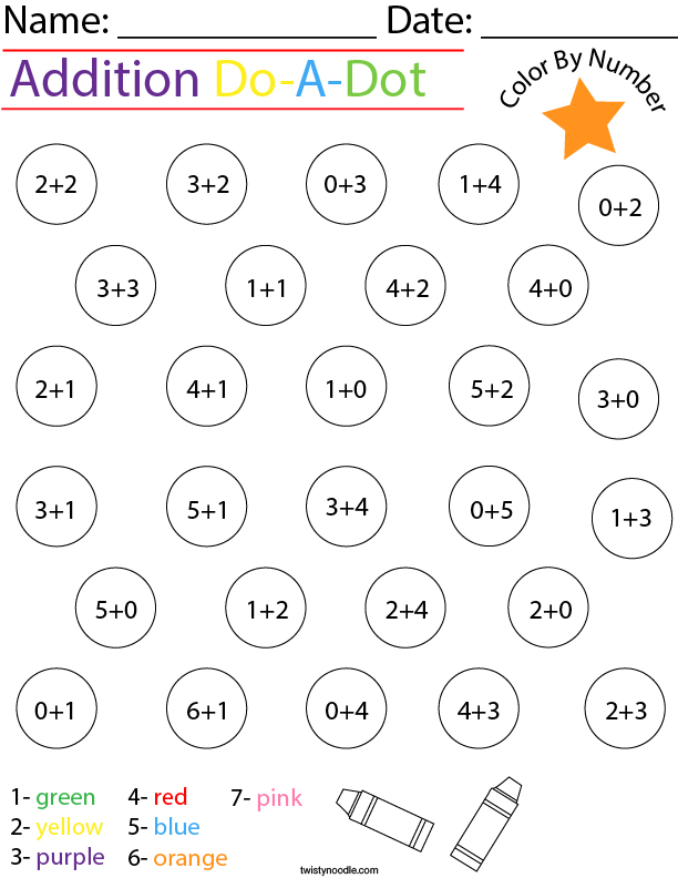 Addition Do-A-Dot Math Worksheet - Twisty Noodle